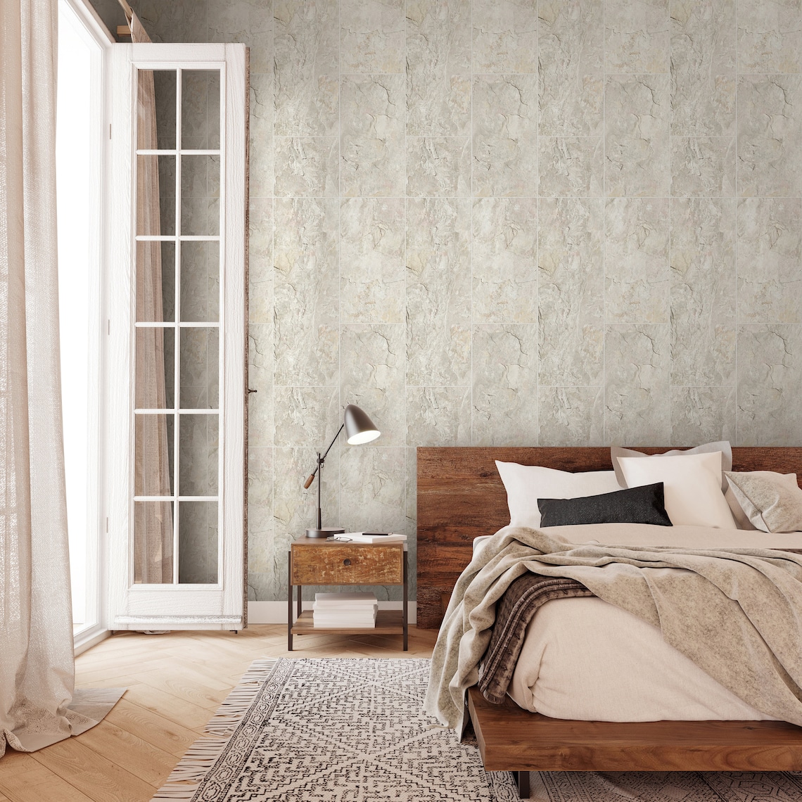 Travertine Wallpaper Distressed Marble Stone Slab Effect 3D Textured ...