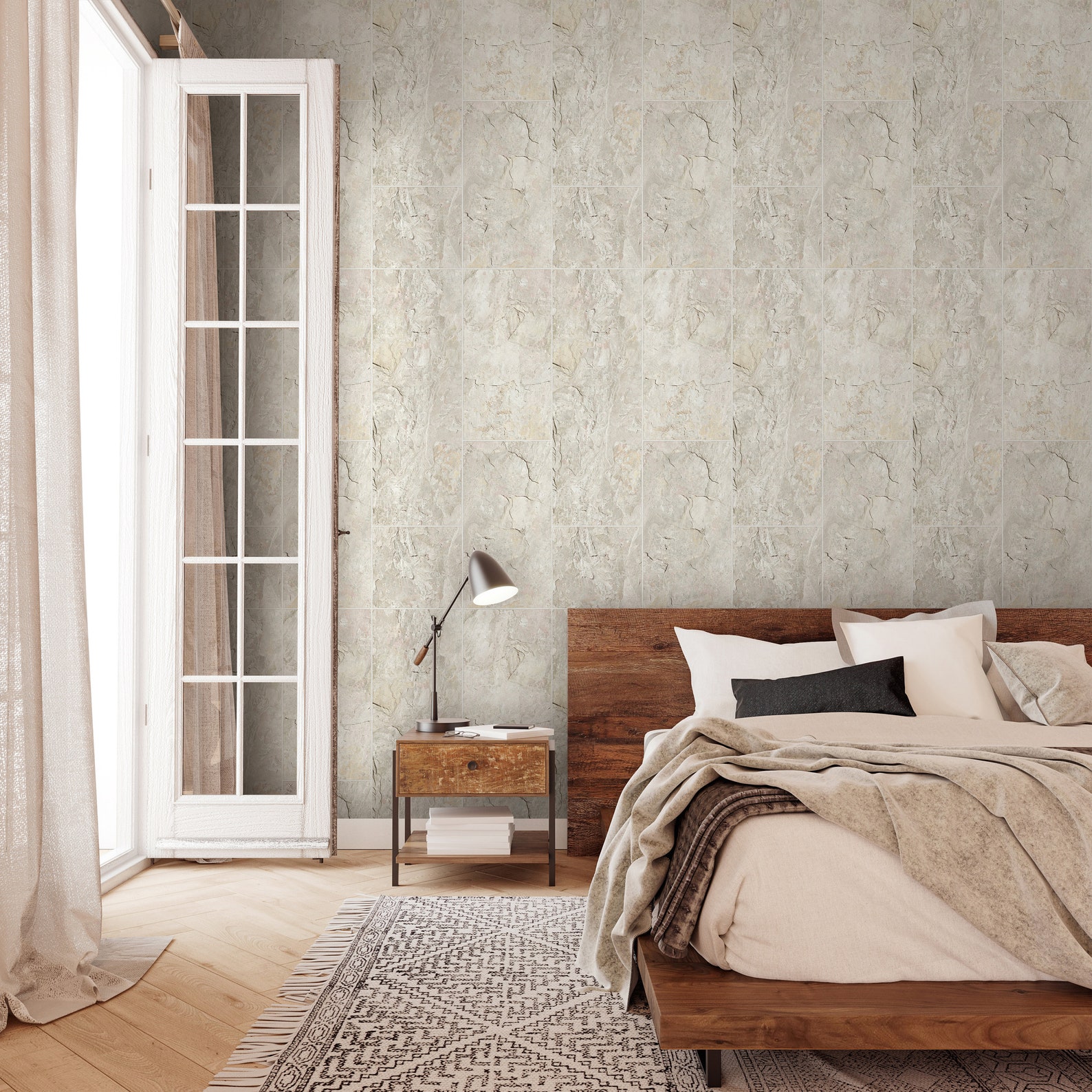 Travertine Wallpaper Distressed Marble Stone Slab Effect 3D Textured ...