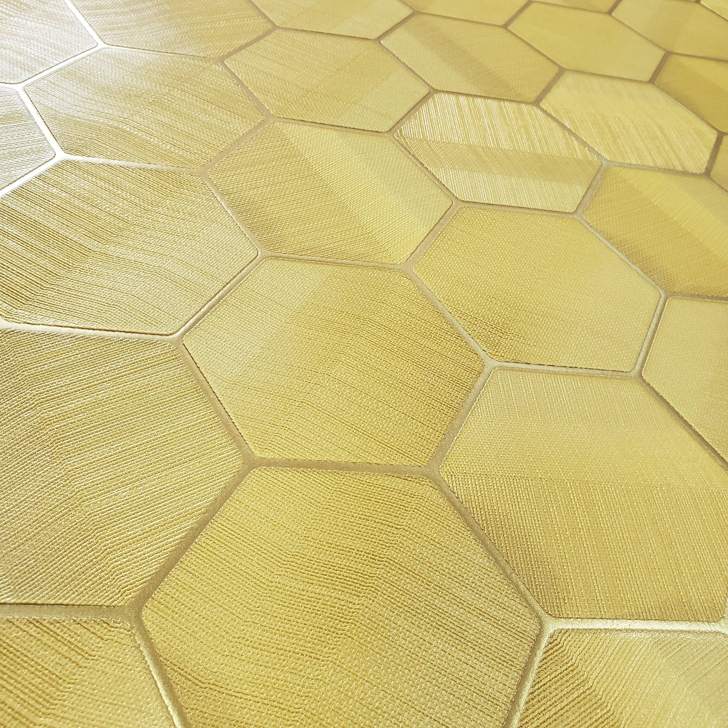 Yellow Bumblebee Hexagon Pattern Thick Faux Grasscloth Texture ...