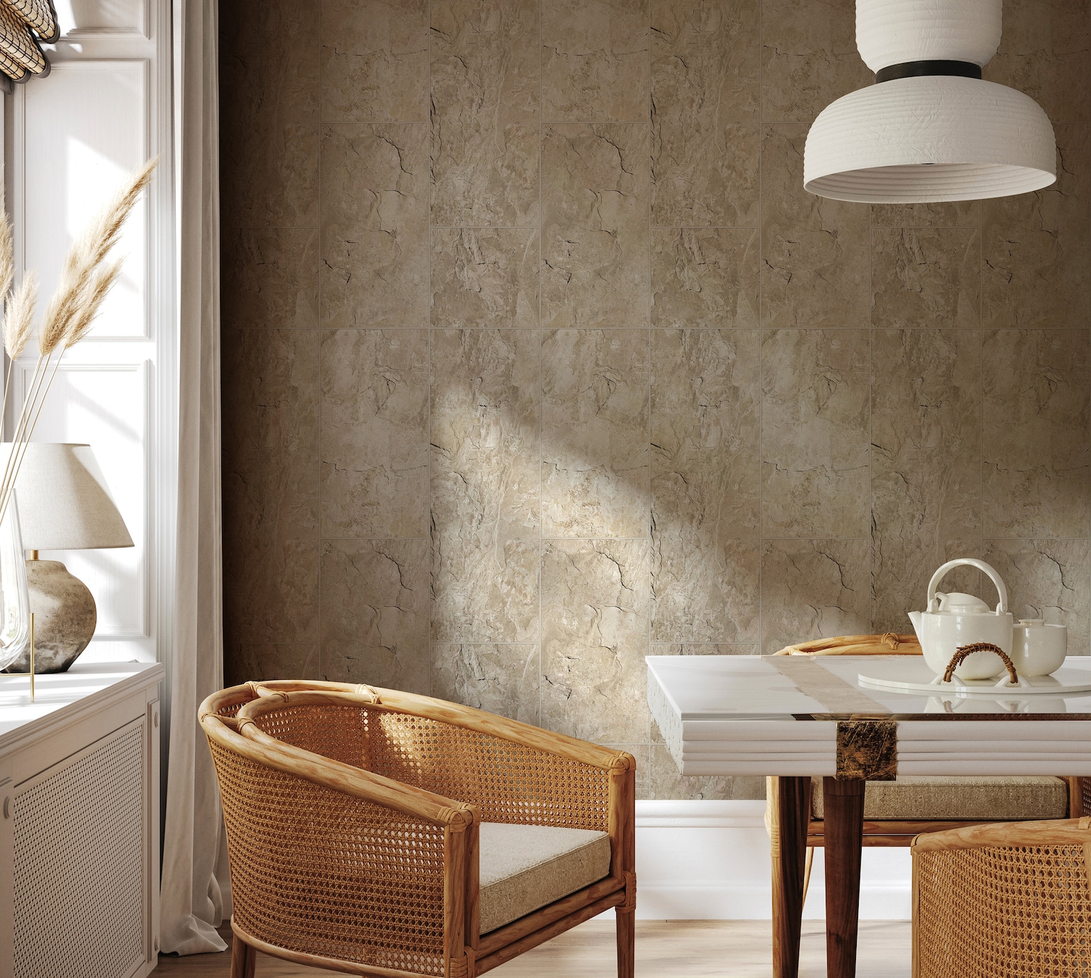 Travertine Wallpaper Distressed Marble Stone Slab Effect 3D Textured ...