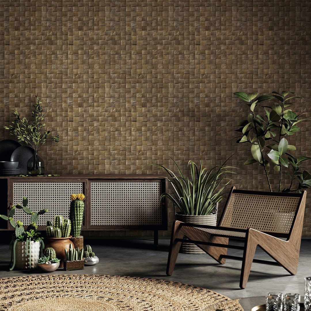 Rattan Palm Woven Basketweave Effect Traditional Wallpaper 3D Textured ...