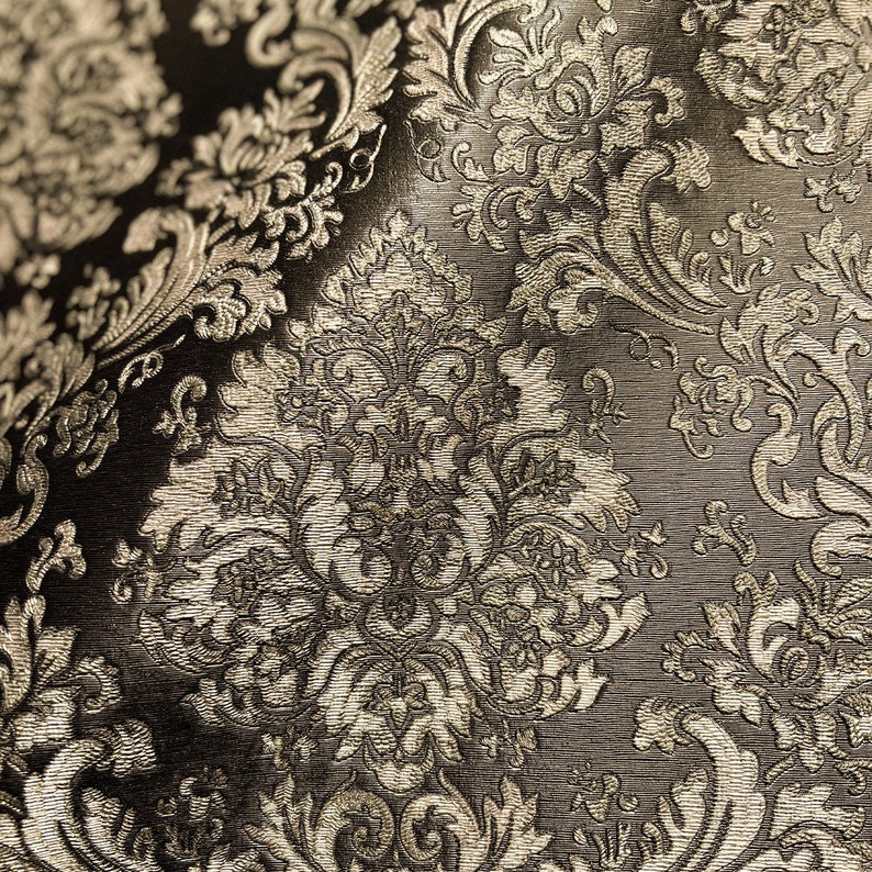 Damask Vinyl Wallpaper Dark Brown & Gold Metallic 3D Embossed ...