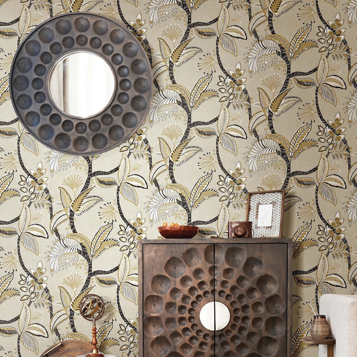 Jacobean Wallpaper Tropical Botanical 3D Textured Wallpaper Beige - Etsy