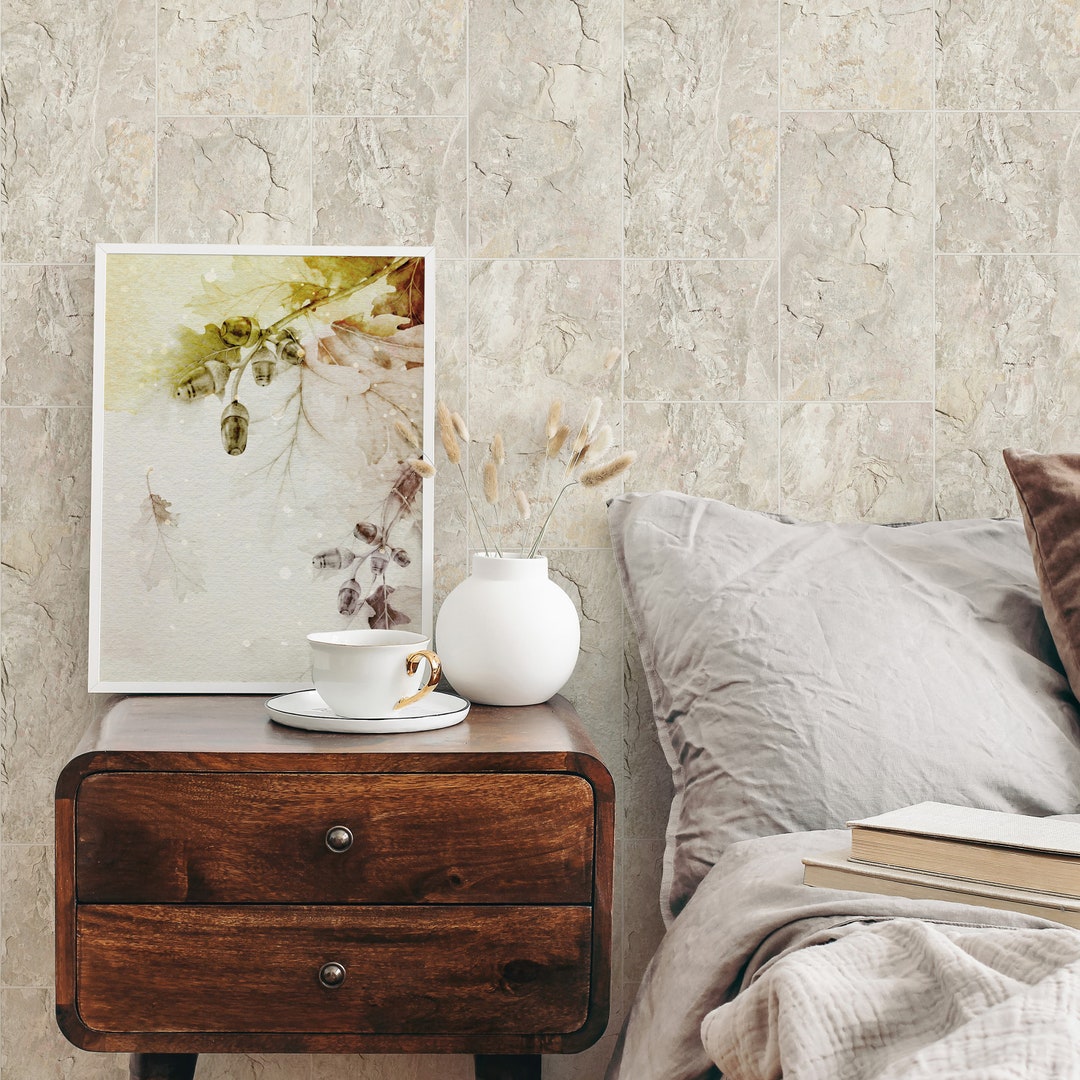 Travertine Wallpaper Distressed Marble Stone Slab Effect 3D Textured ...