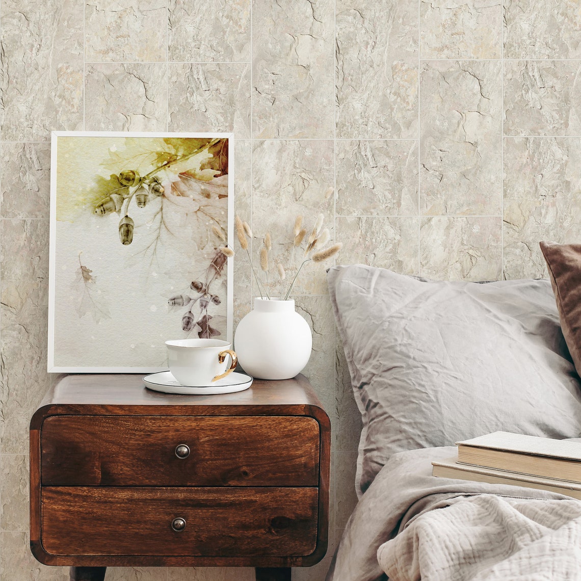 Travertine Wallpaper Distressed Marble Stone Slab Effect 3D Textured ...