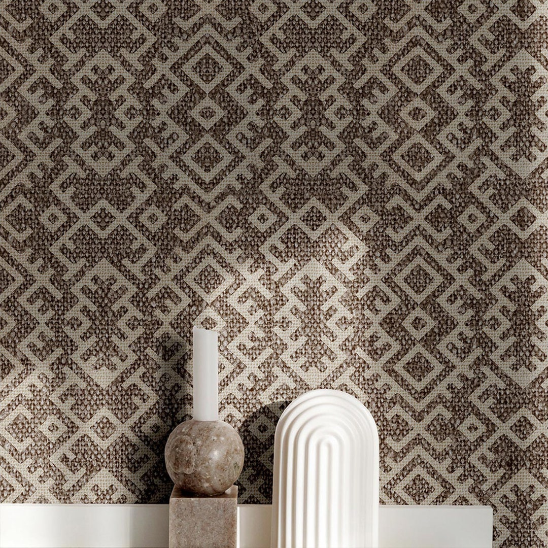 Tribal Geometric Aztec Wallpaper Brown and Gold 3D Textured ...