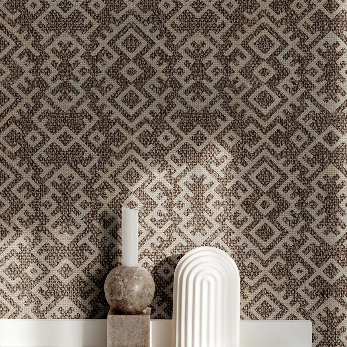 Tribal Geometric Aztec Wallpaper Brown and Gold 3D Textured ...