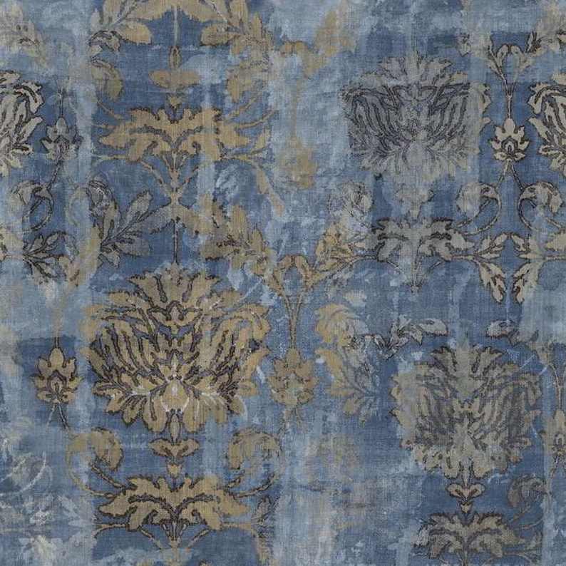 Blue Vintage Rustic Look Damask Wallpaper 3D Textured Vinyl ...