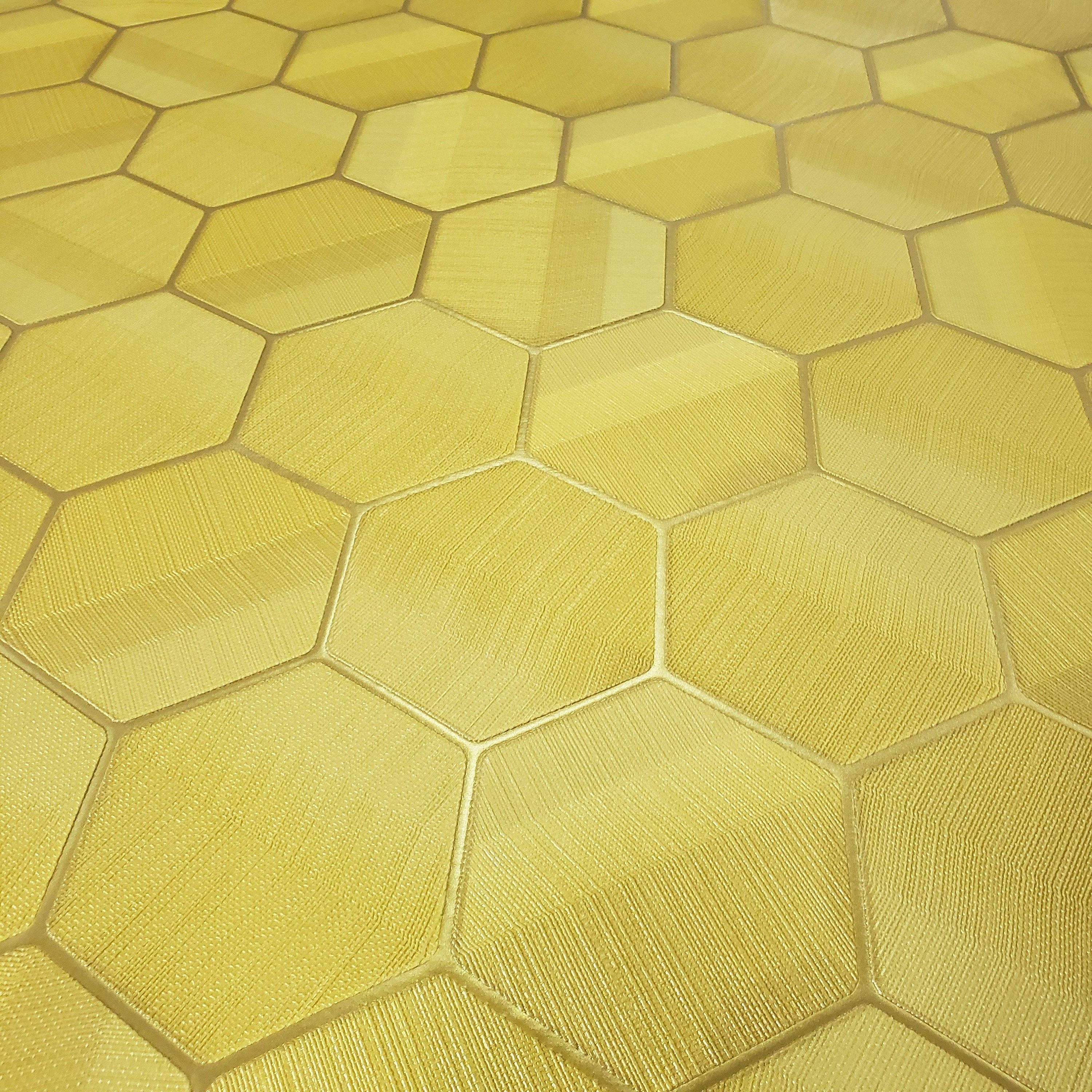 Yellow Bumblebee Hexagon Pattern Thick Faux Grasscloth Texture ...
