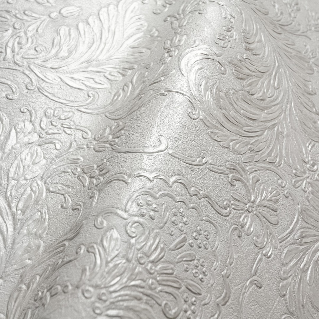 White Embossed Damask Wallpaper 3D Textured Wallcovering - Etsy
