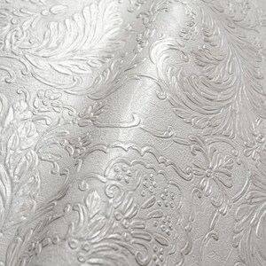 White Embossed Damask Wallpaper 3D Textured Wallcovering - Etsy