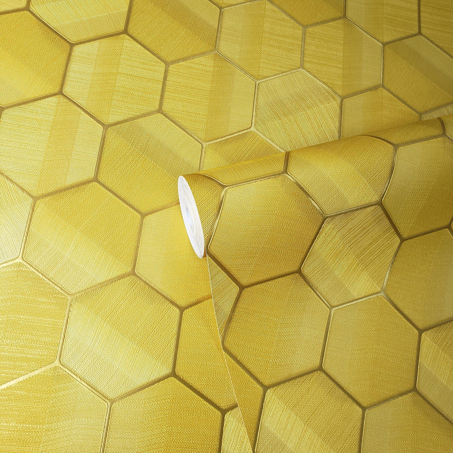 Yellow Bumblebee Hexagon Pattern Thick Faux Grasscloth Texture ...