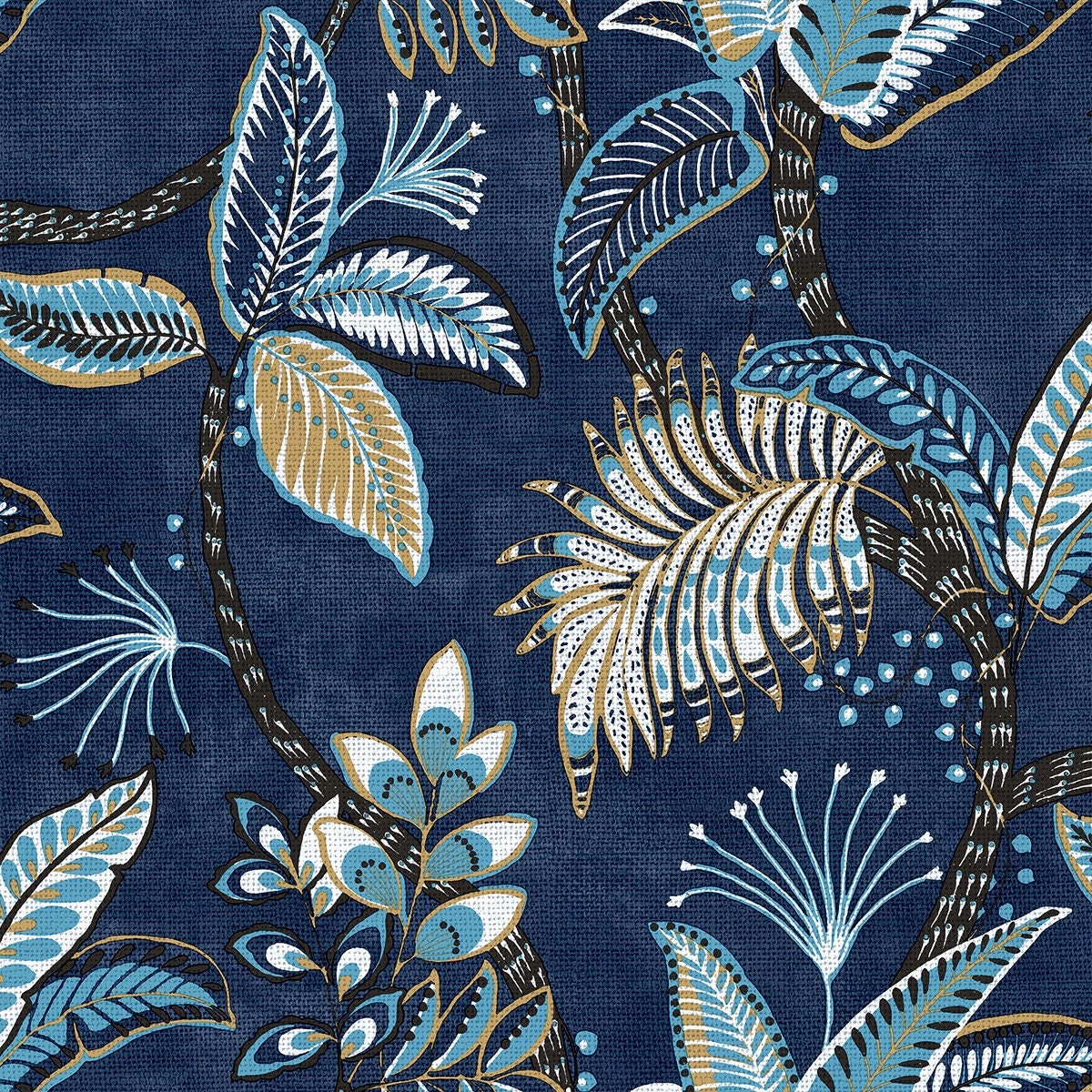Jacobean Wallpaper Tropical Botanical 3D Textured Wallpaper Blue - Etsy
