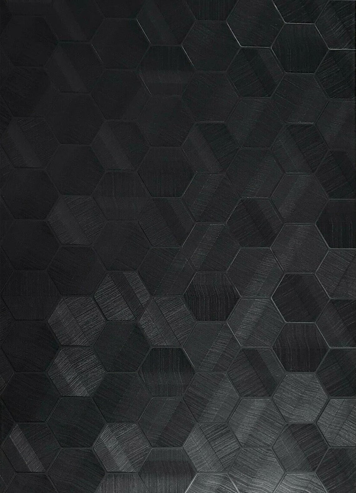 Contemporary Modern Hexagon Pattern Black Textured Thick Faux ...