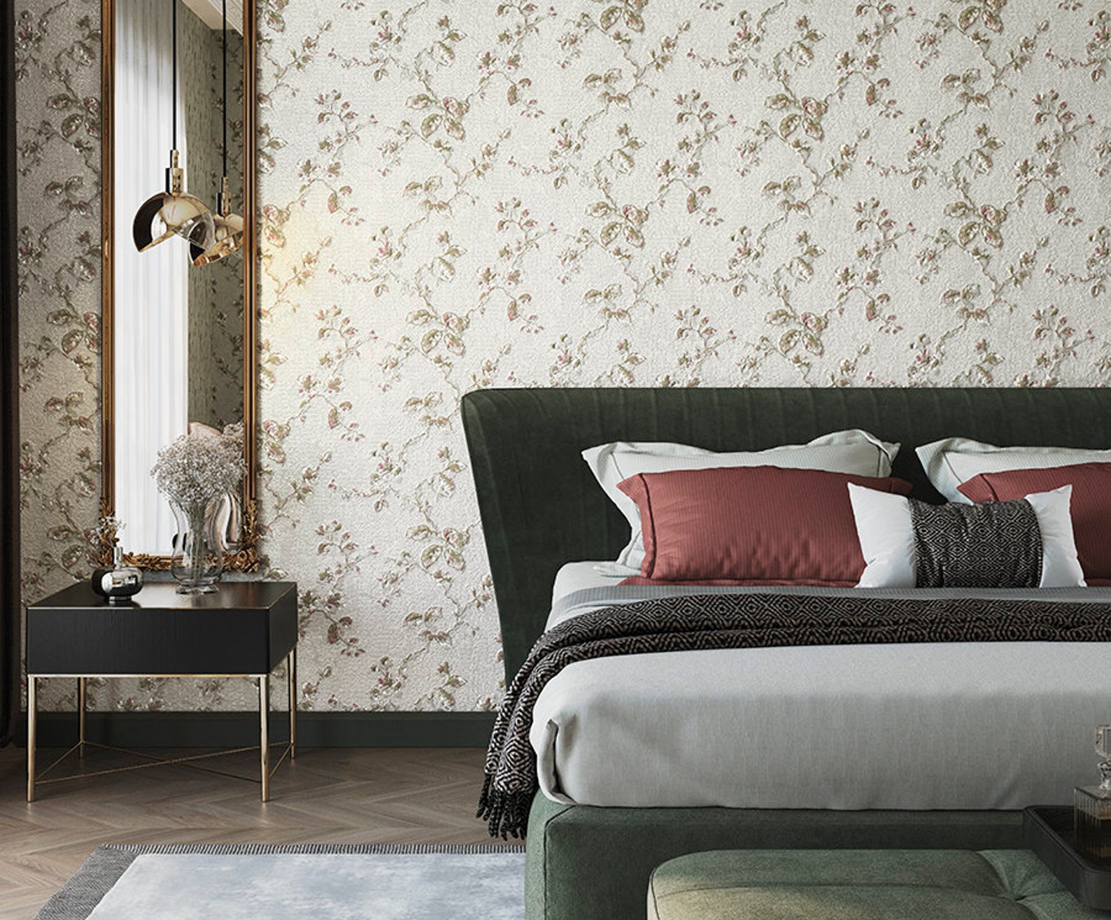 Embossed Floral Wallpaper, Metallic Ivory and Pink, 3D Textured - Etsy