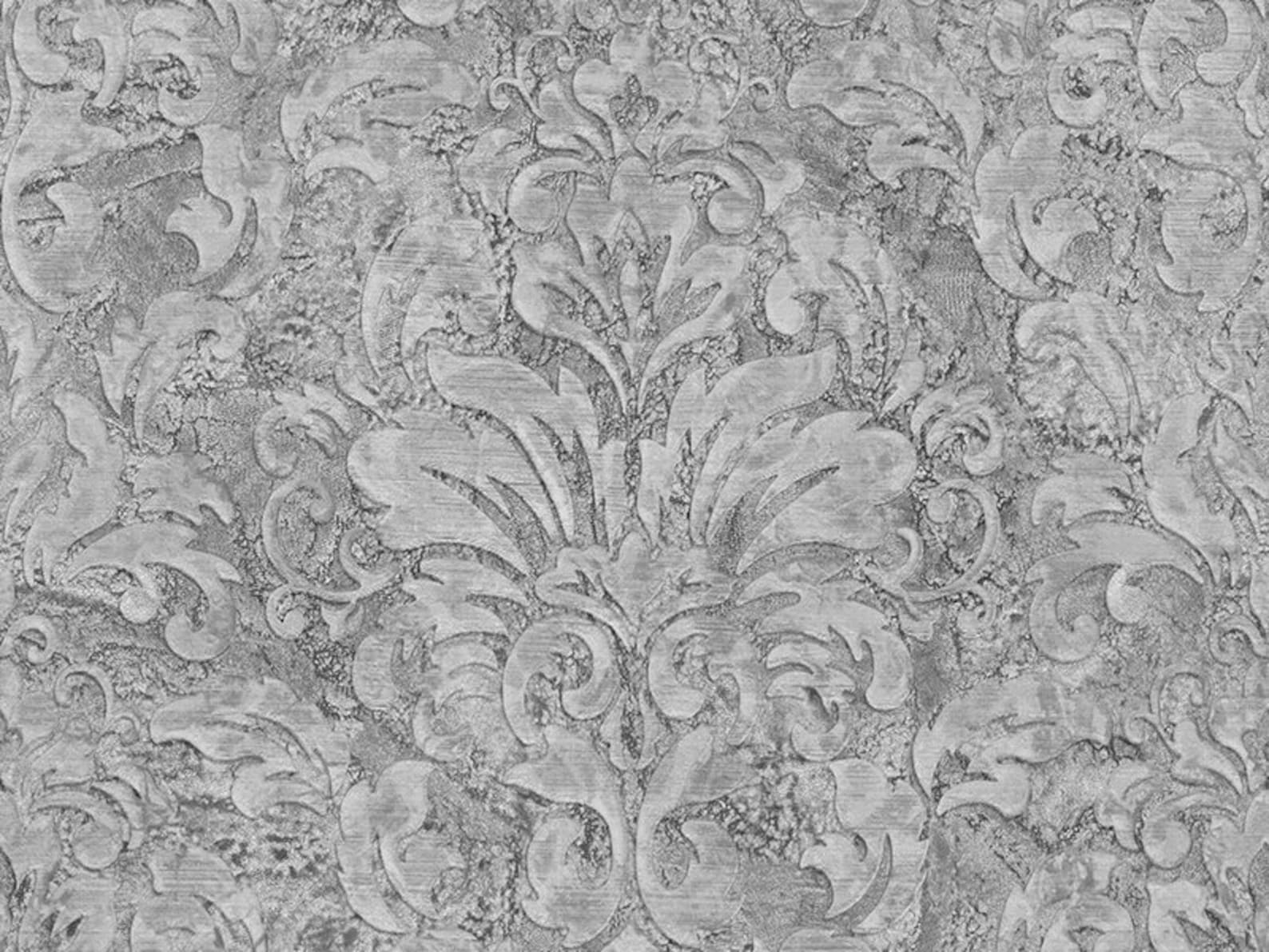 Silver Gray Embossed Damask Wallpaper 3D Textured Wallcovering Perfect ...