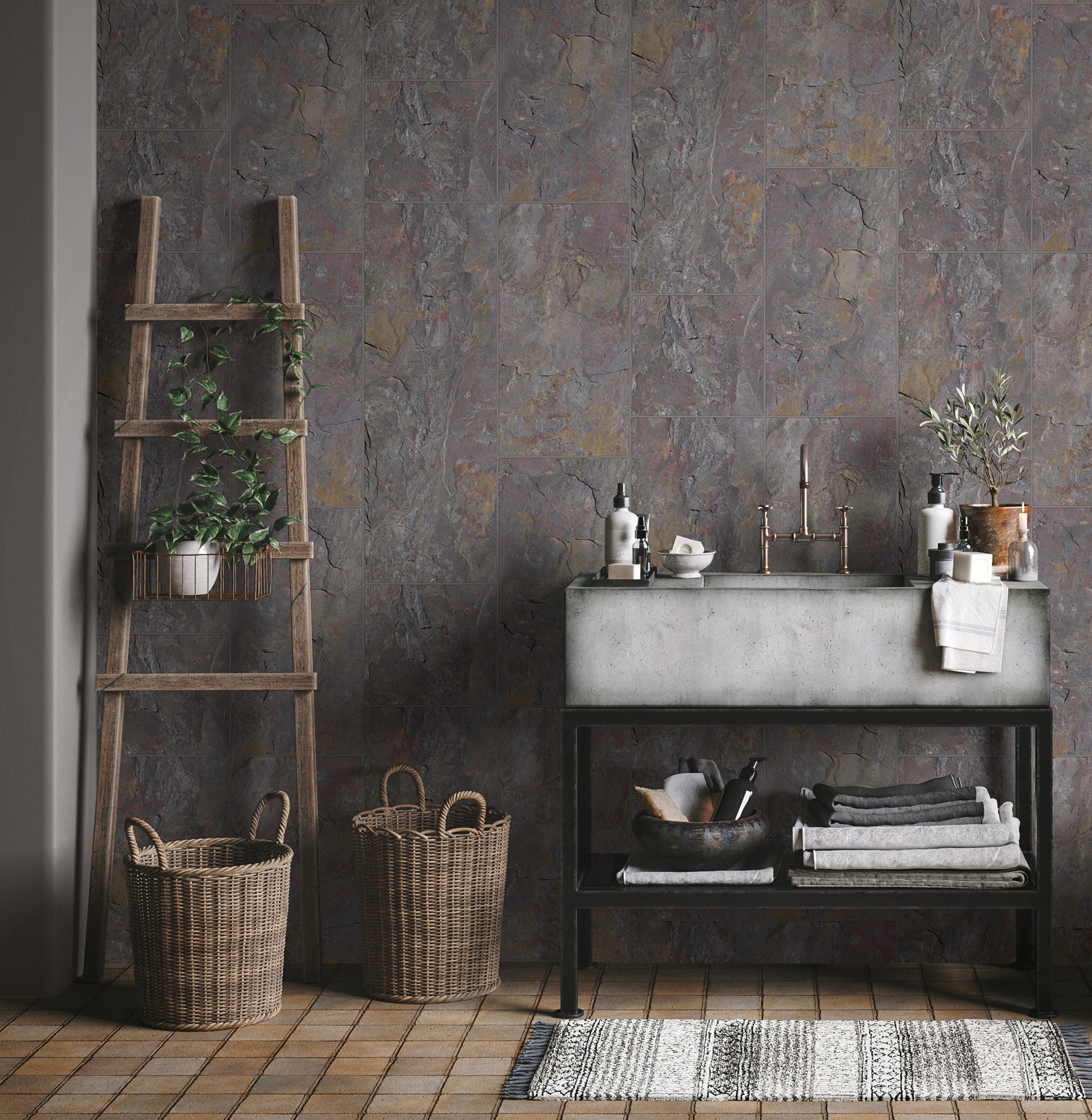 Travertine Wallpaper Distressed Marble Stone Slab Effect 3D Textured ...