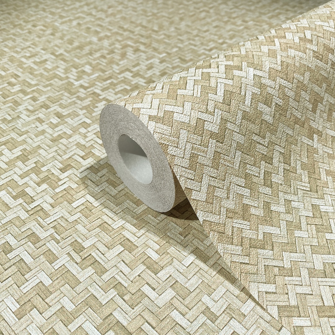 Buy Natural Herringbone Design Woven Rattan Effect Wallpaper 3D ...