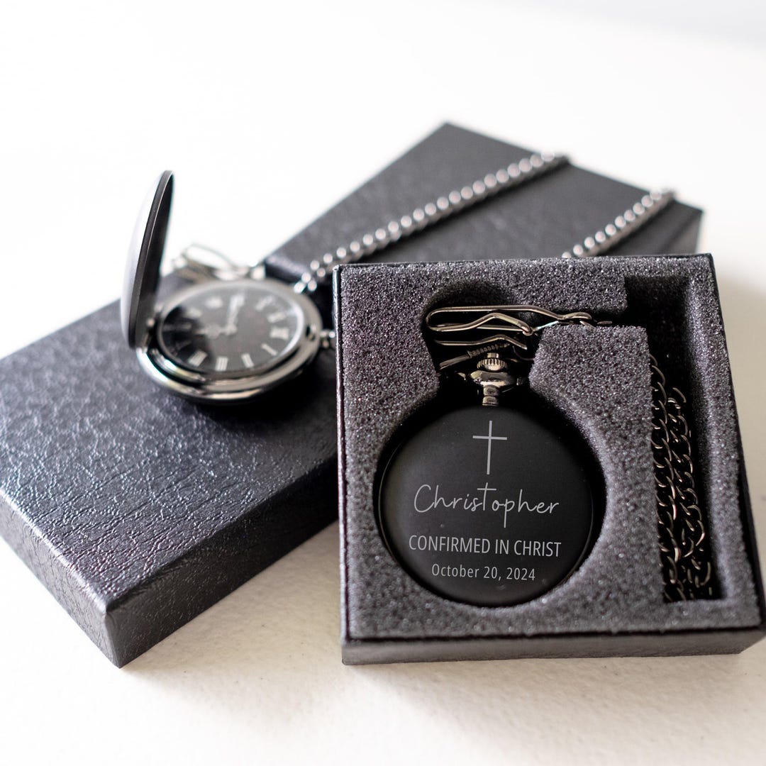 Personalized Confirmed in Christ Pocket Watch Black Engraved Gift for ...