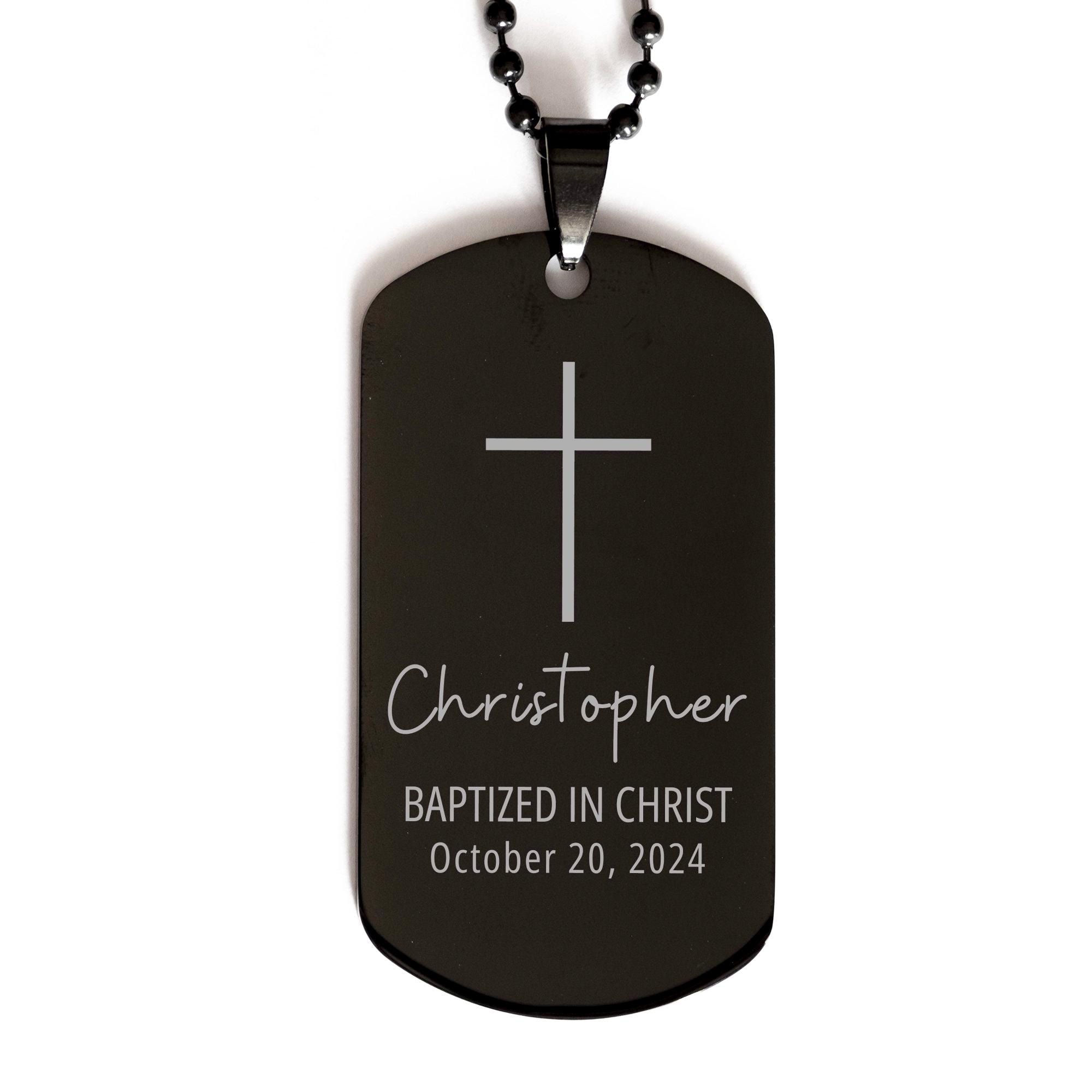 Personalized Baptism Dog Tag Necklace, Baptized in Christ, Engraved ...