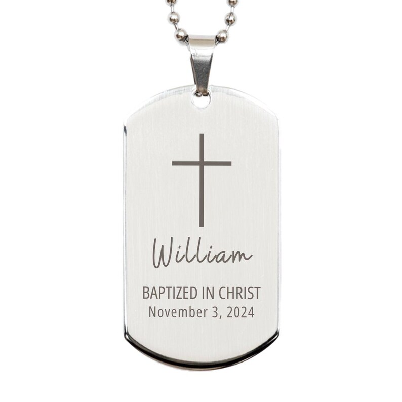 Personalized Baptism Dog Tag Necklace, Baptized in Christ, Engraved ...