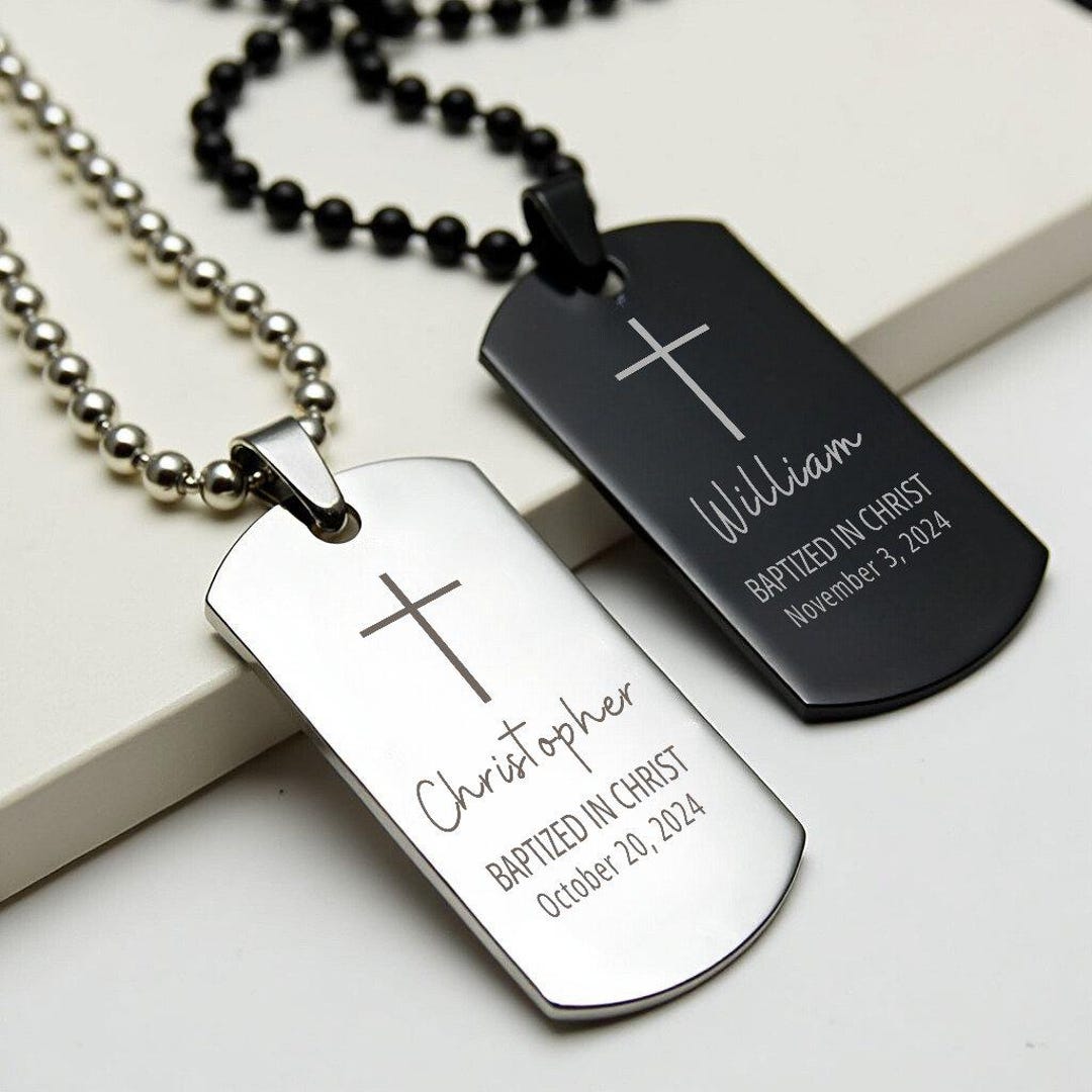 Personalized Baptism Dog Tag Necklace, Baptized in Christ, Engraved ...