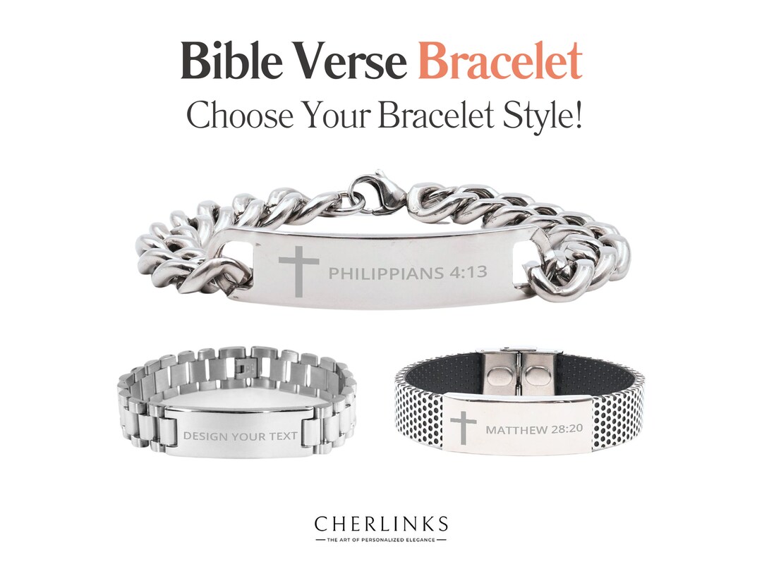 Personalized Bible Verse Bracelet Custom Silver Bracelet for Mens ...