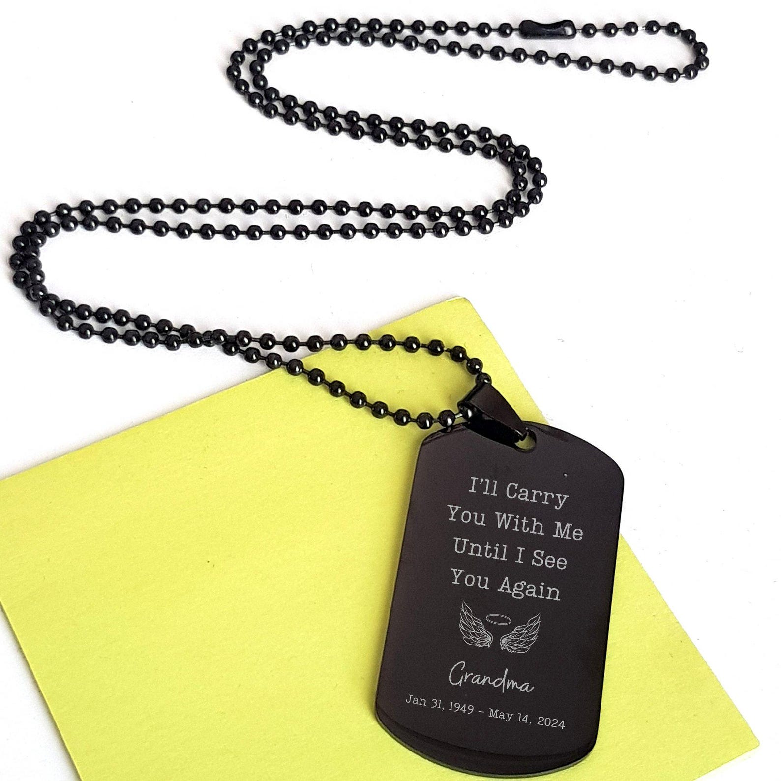 Memorial Dog Tag Necklace for Mom Dad Grandma Grandpa "i’ll Carry You ...