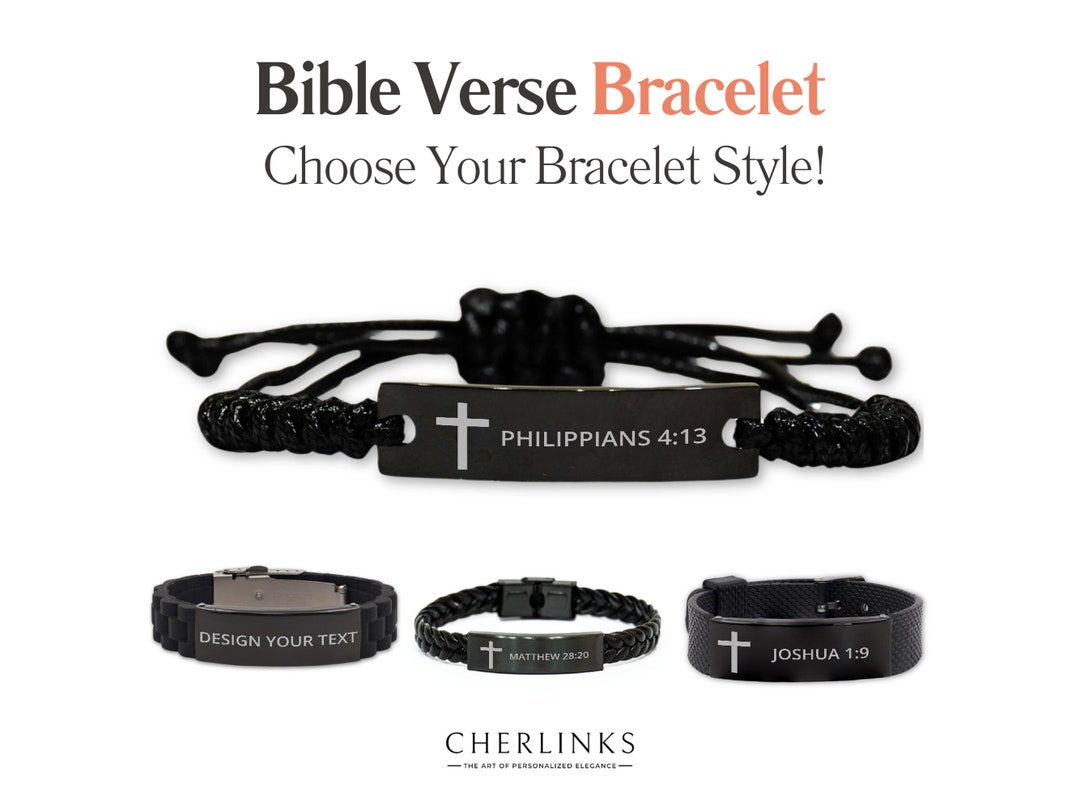Personalized Bible Verse Bracelet Custom Black Bracelet for Mens Womens ...
