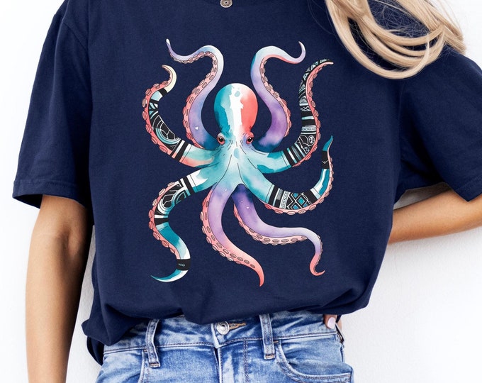 Octopus Shirt Vintage Flower Patterns Floral Octopus Kraken T-shirt ...