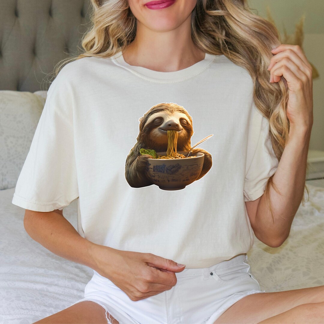 Funny Sloth T-shirt, Eating Ramen Noodles, Comfort Colors, Gift for ...