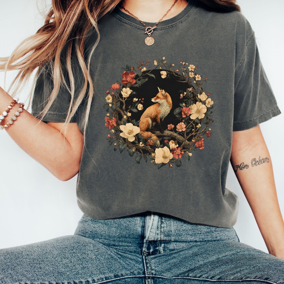 Forestcore Fox Unisex Tee, Dark Cottagecore Vintage Gothic Shirt, Gift ...