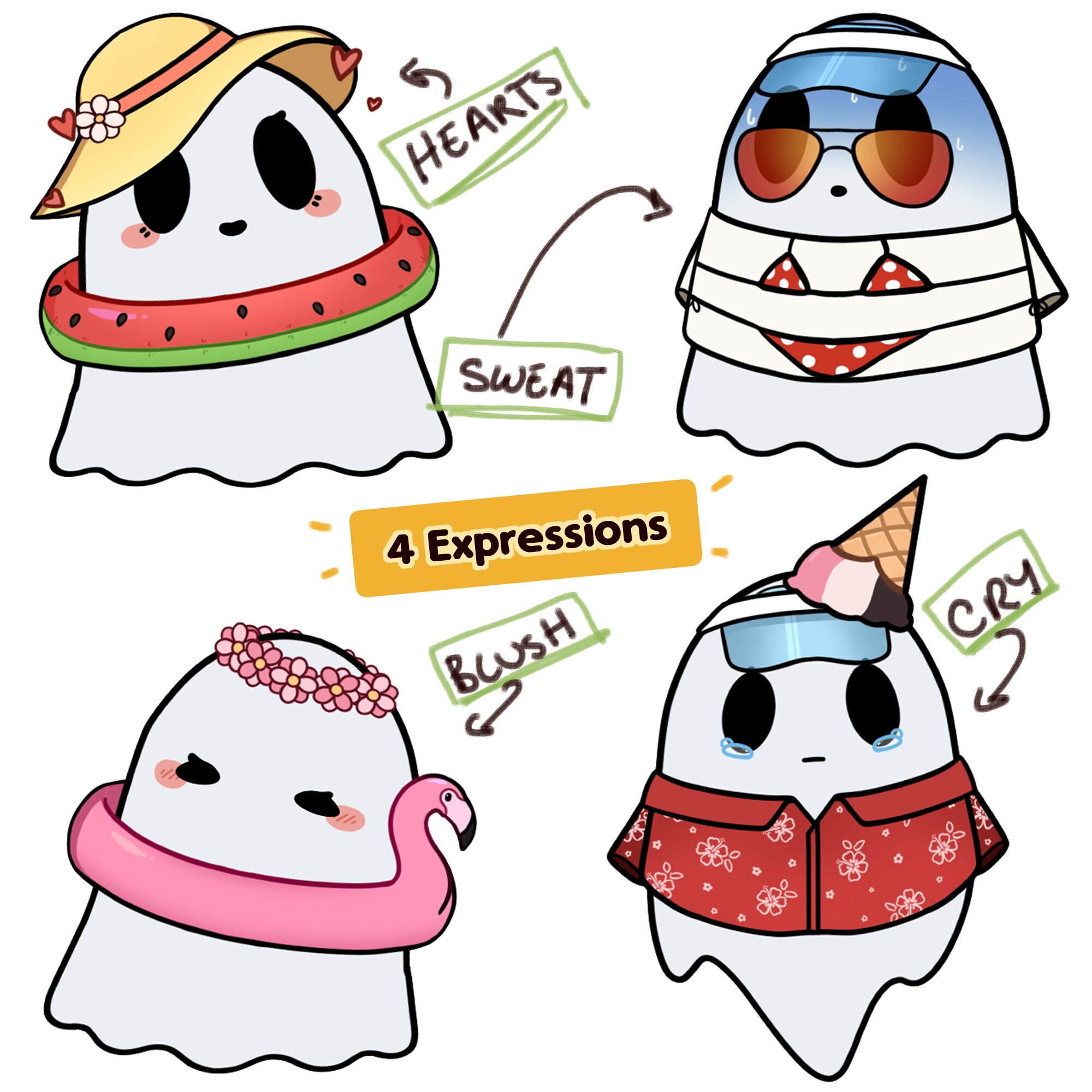 Customizable Summer Ghost Vtuber Model: Premade LIVE2D Avatar - Etsy