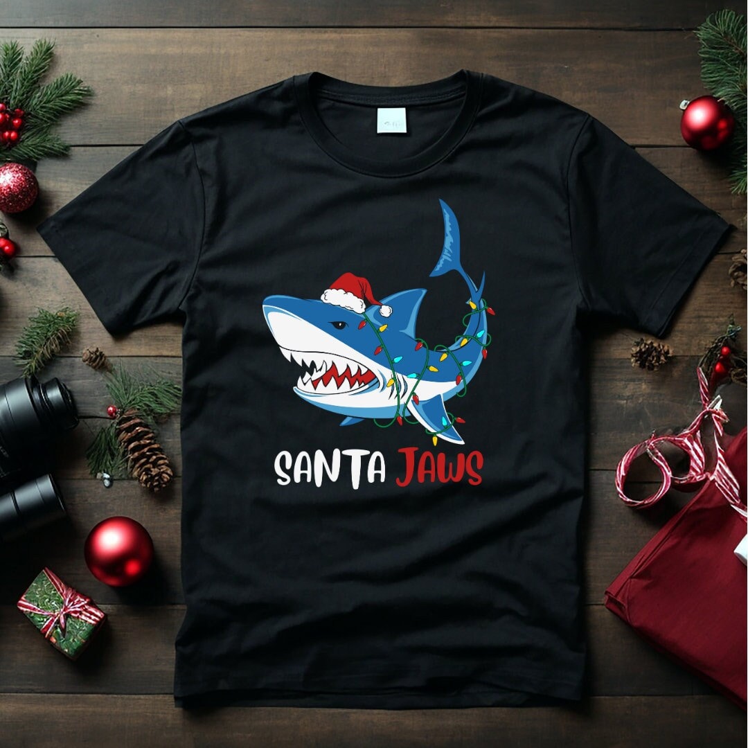 Santa Jaws Christmas Shirt: Funny Shark Xmas Lights Tee - Etsy