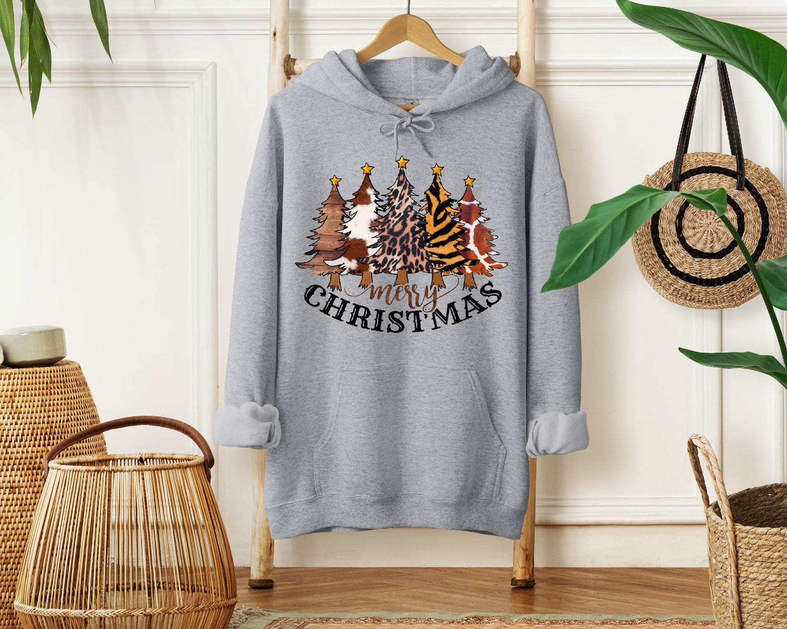 Cow Leopard Print Christmas Tree Sweatshirt: Western Santa Holiday - Etsy