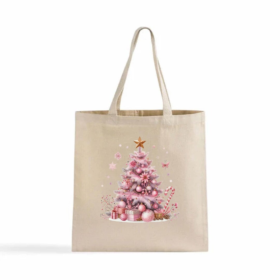 Pink Christmas Tree Tote Bag Elegant Holiday Tote With Pink Ornaments ...