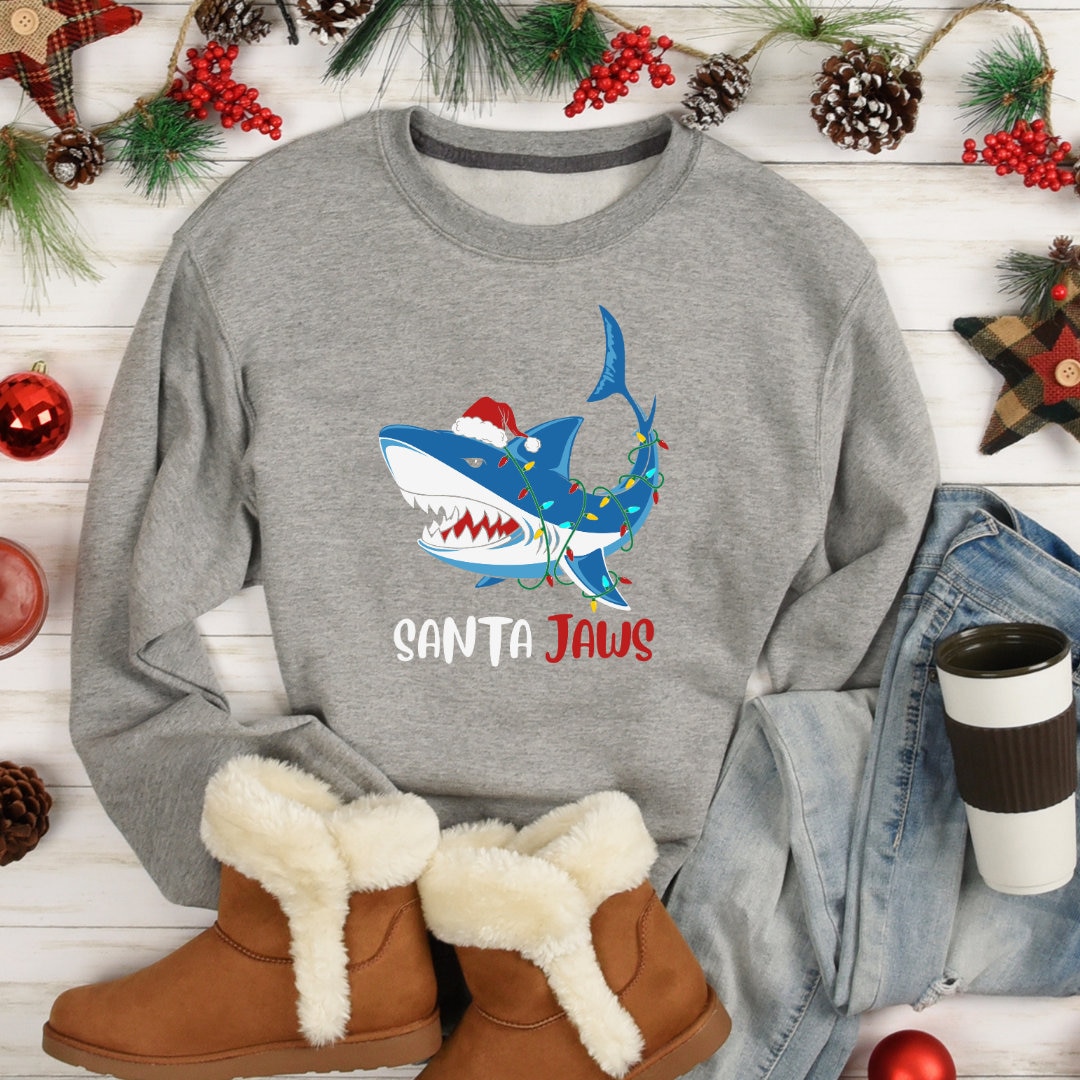 Santa Jaws Christmas Sweatshirt: Funny Shark Xmas Lights Shirt - Etsy