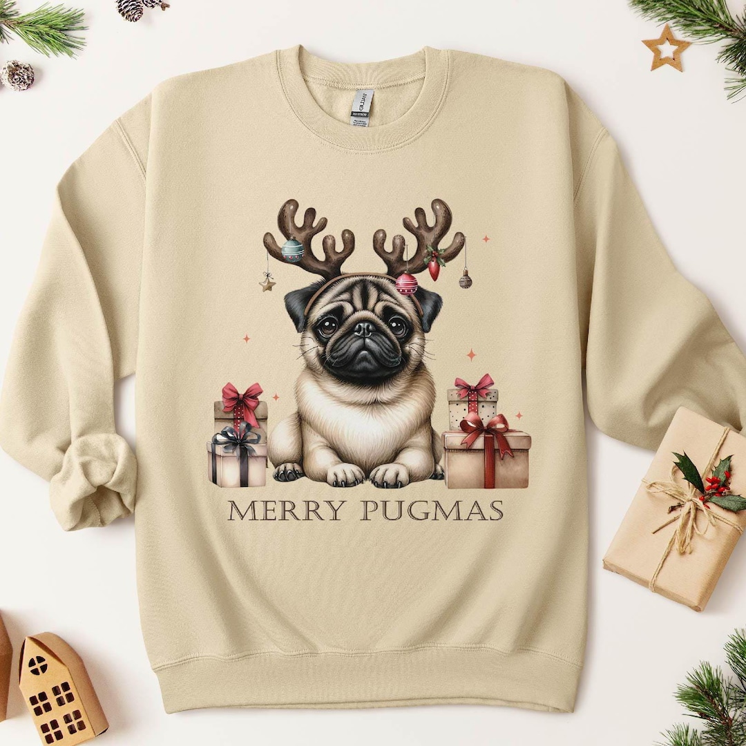Merry Pugmas Sweatshirt, Cute Christmas Pug Sweater, Santa Hat Pug ...