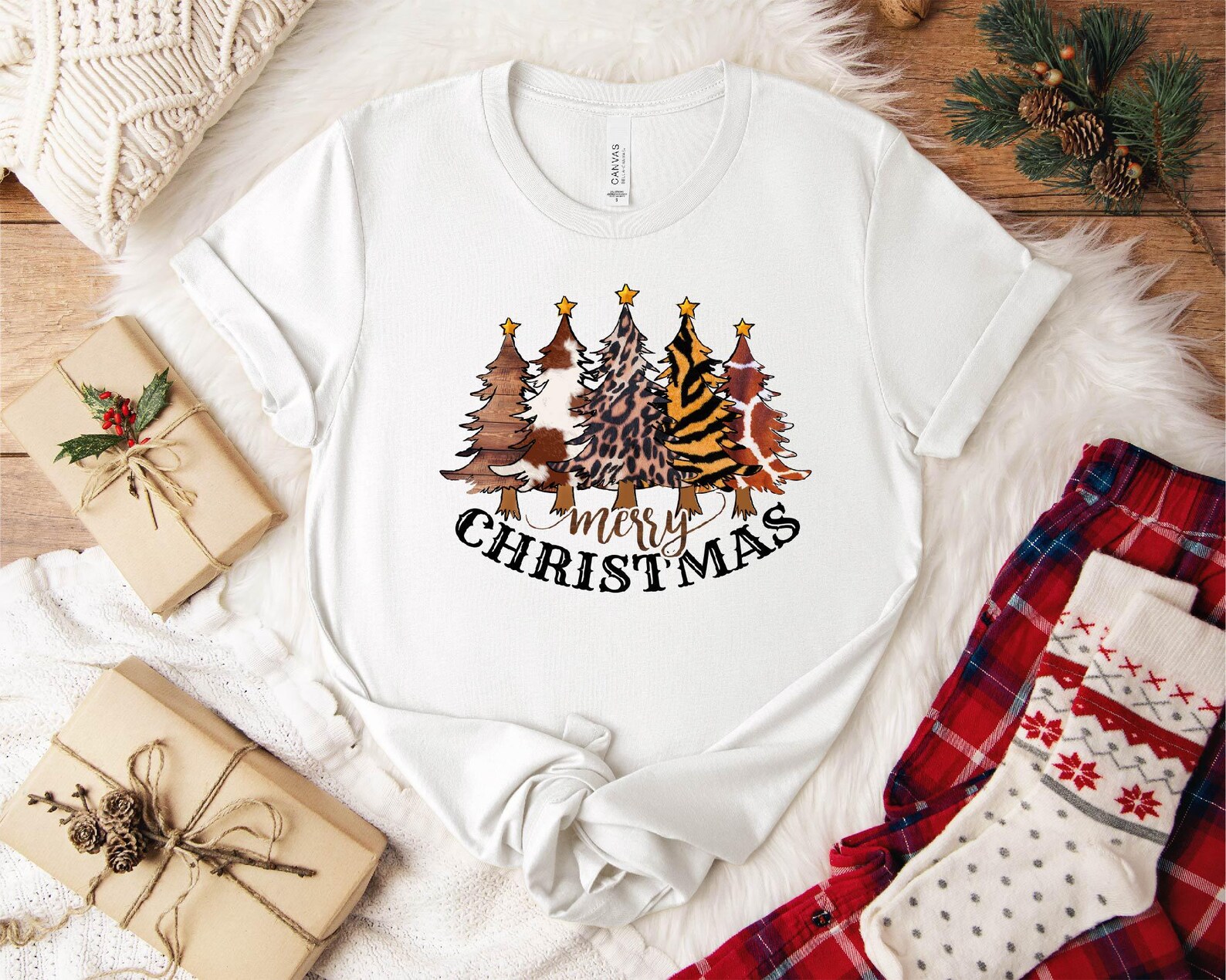 Cow Leopard Print Christmas Tree Sweatshirt: Western Santa Holiday - Etsy