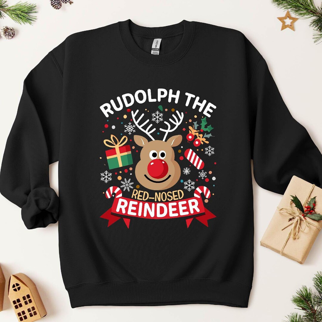 Rudolph Reindeer Christmas Sweatshirt: Unisex Holiday Party Sweater - Etsy