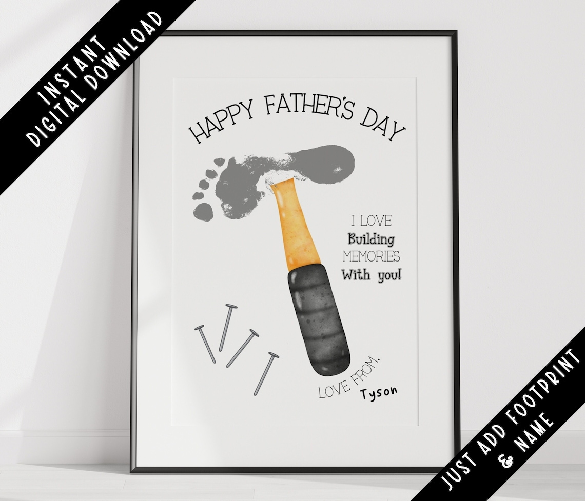 Happy Father's Day Footprint Art Gift for Dad DIY Kids Craft Printable ...