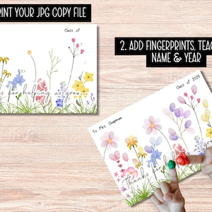 Teacher Appreciation Fingerprint Art: Floral Thank You Gift (digital ...
