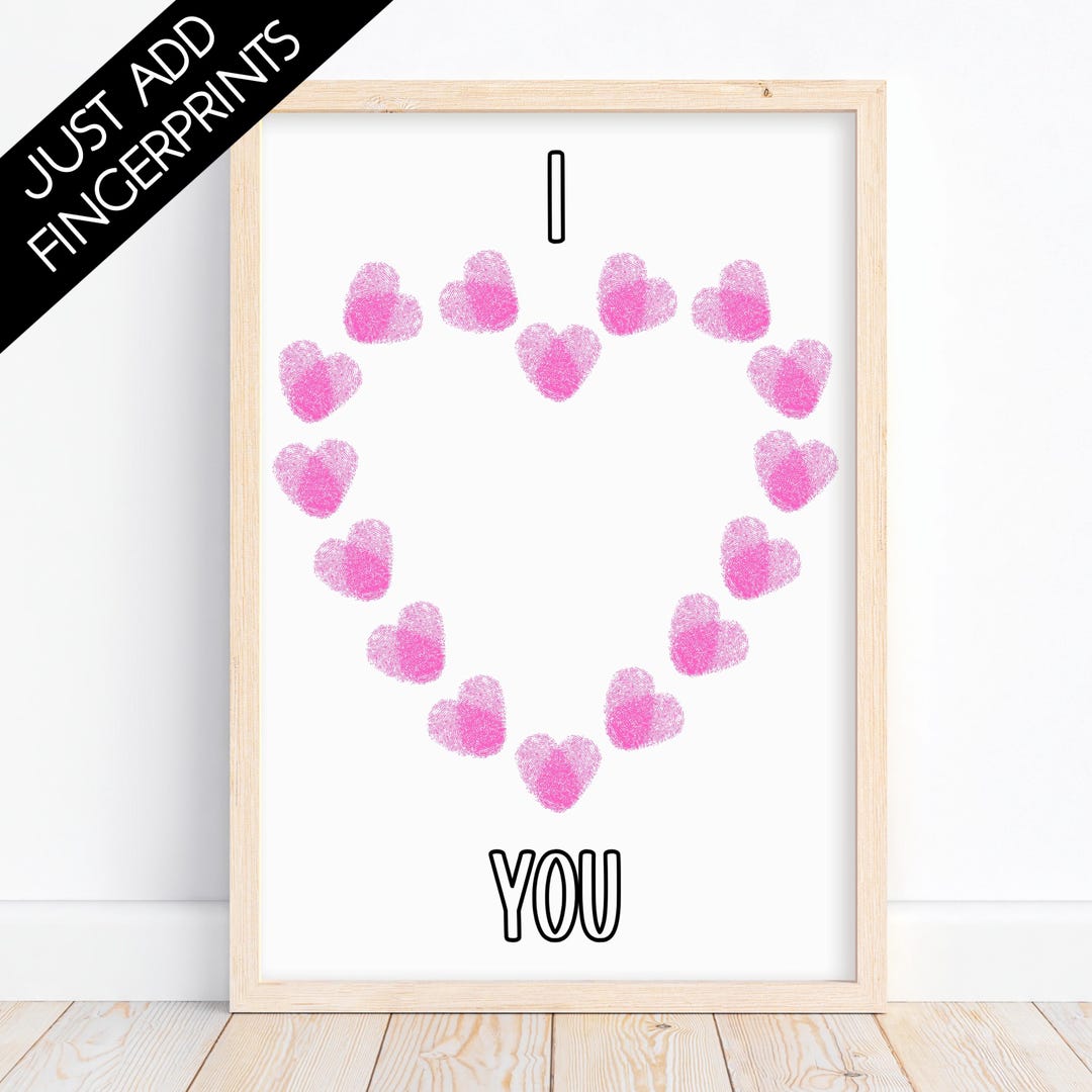 Printable Valentine's Day Fingerprint Art DIY Kids Craft Personalized ...