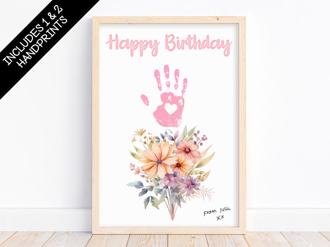 Happy Birthday Handprint Art Printable | Flower Bouquet Handprint ...