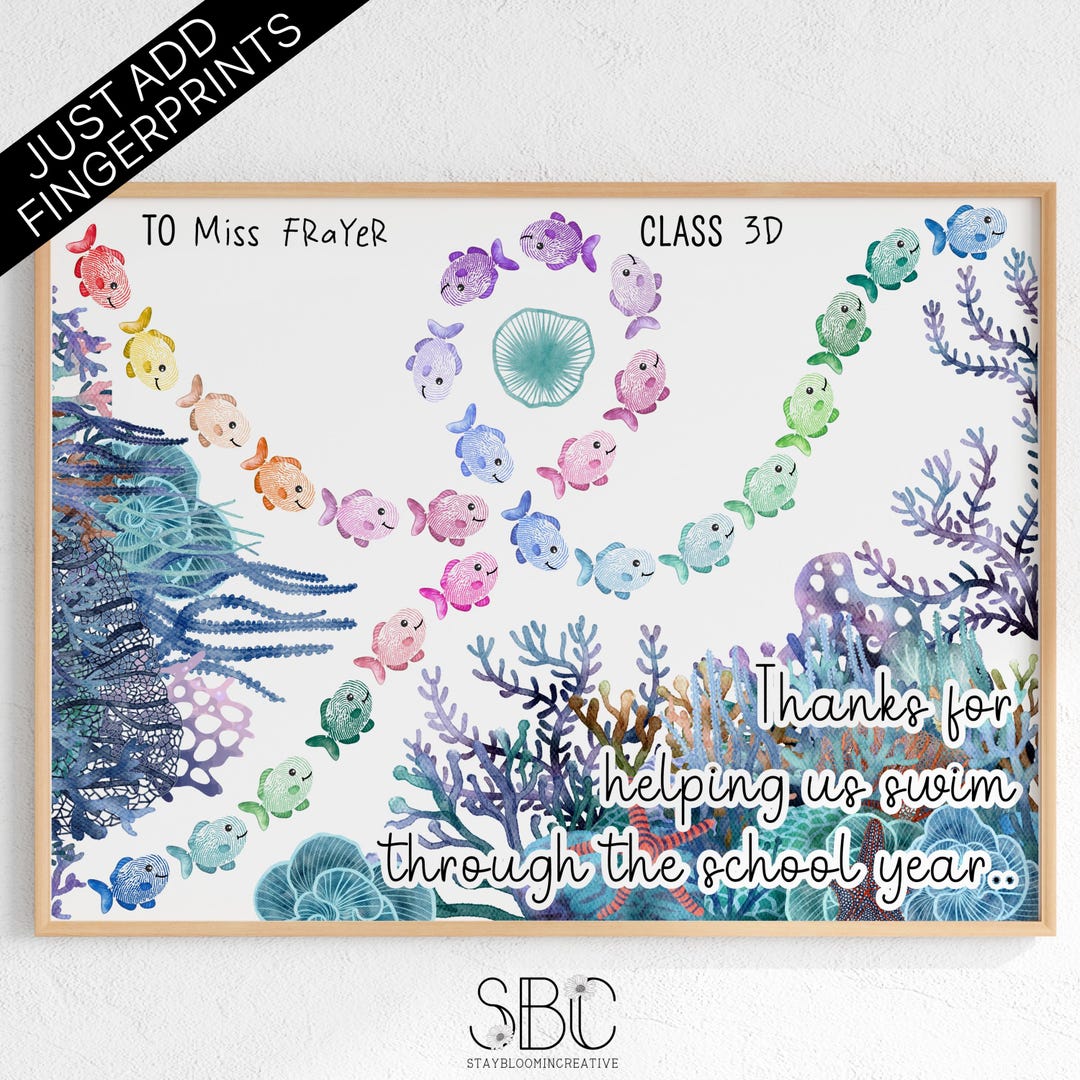 Teacher Appreciation Fingerprint Art Printable | Under the Sea DIY Gift ...