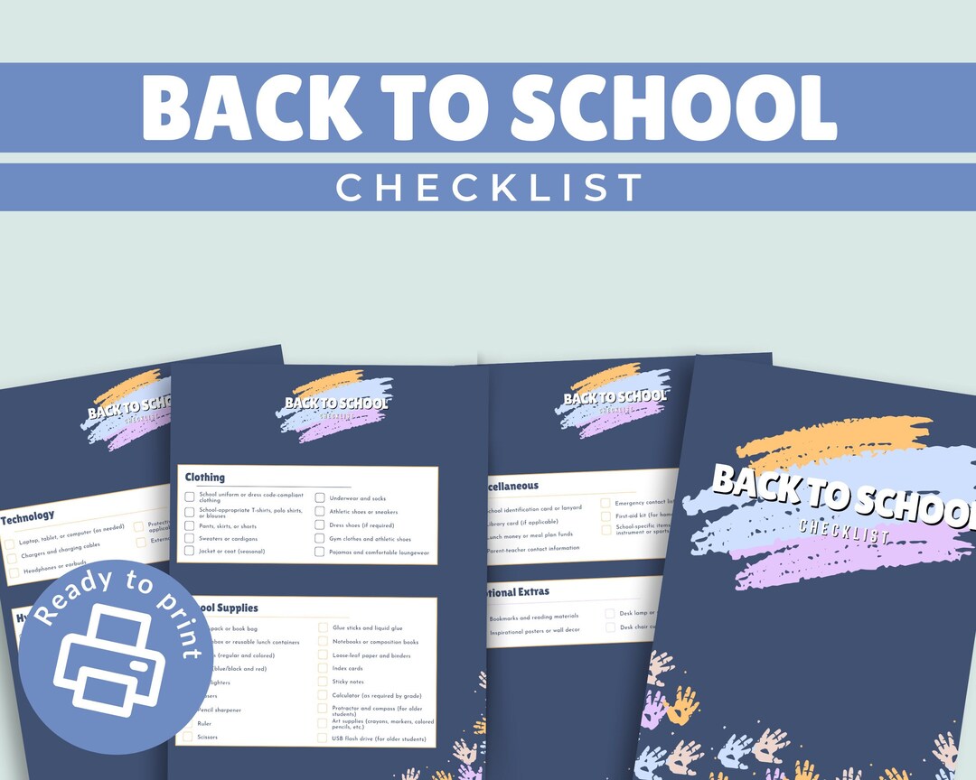 Back to School Checklist Instant Download Kids Checklist Printable ...