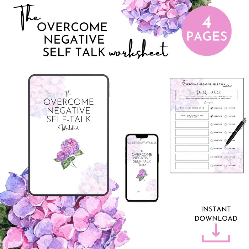 Overcome Negative Self Talk Worksheet Self Help Workbook Inner Critic ...