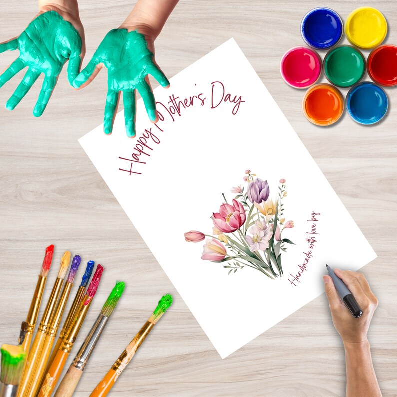 Happy Mother's Day Handprint Art Gift for Mom Handprint Flower Bouquet ...