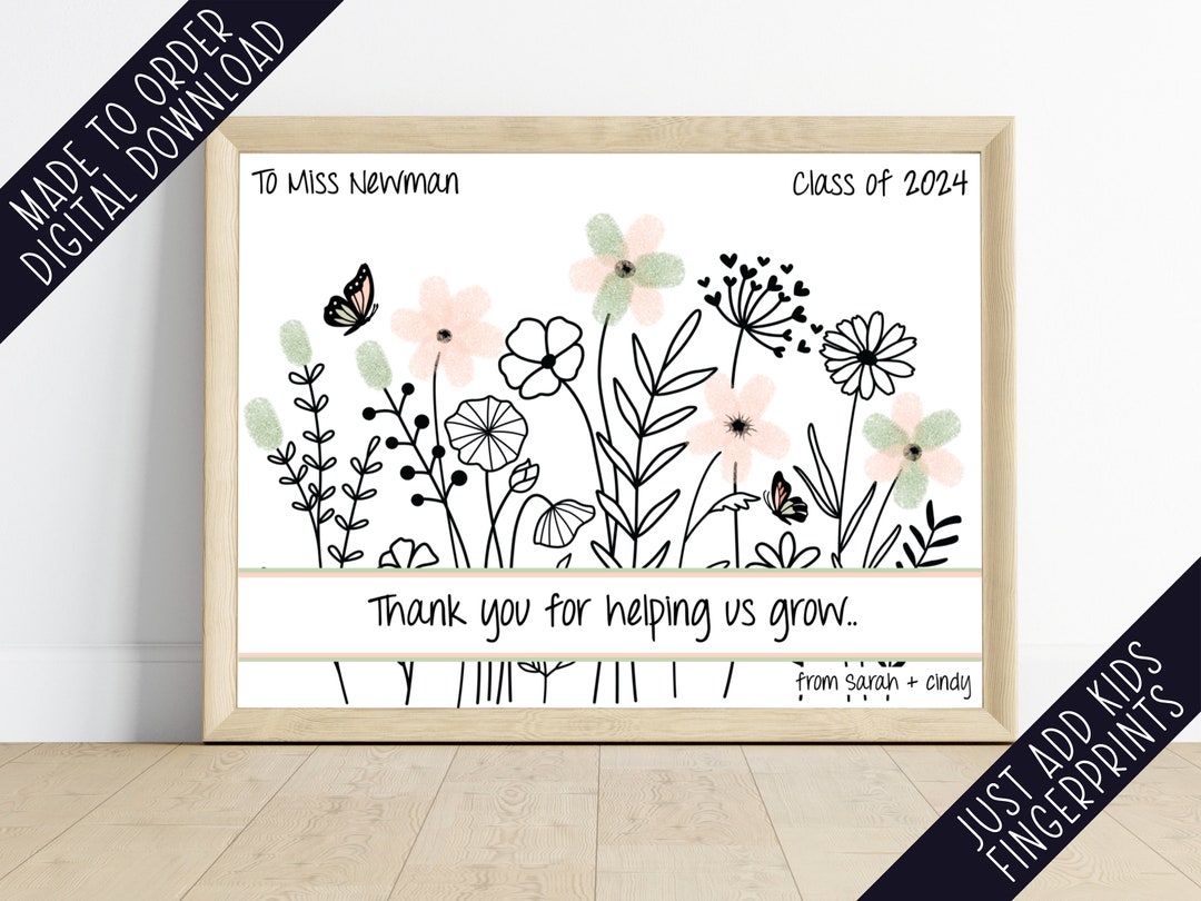 Teacher Appreciation Fingerprint Custom Art Gift Digital Download ...