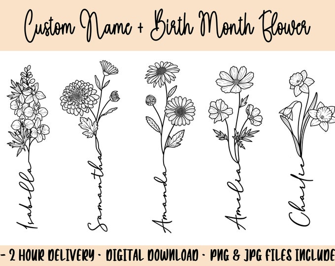 Birth Flower and Name Tattoo Design - Etsy